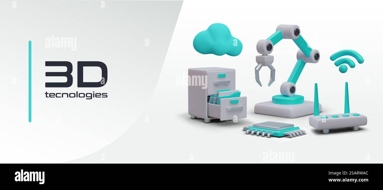 Concept of innovative technologies. Automated equipment, digital ...