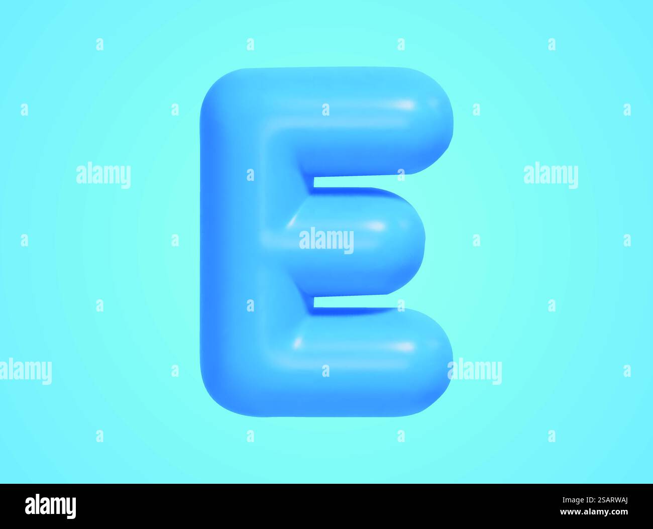 3d illustration of blue matt uppercase letter E balloon, isolated on blue background.. 3d blue ...
