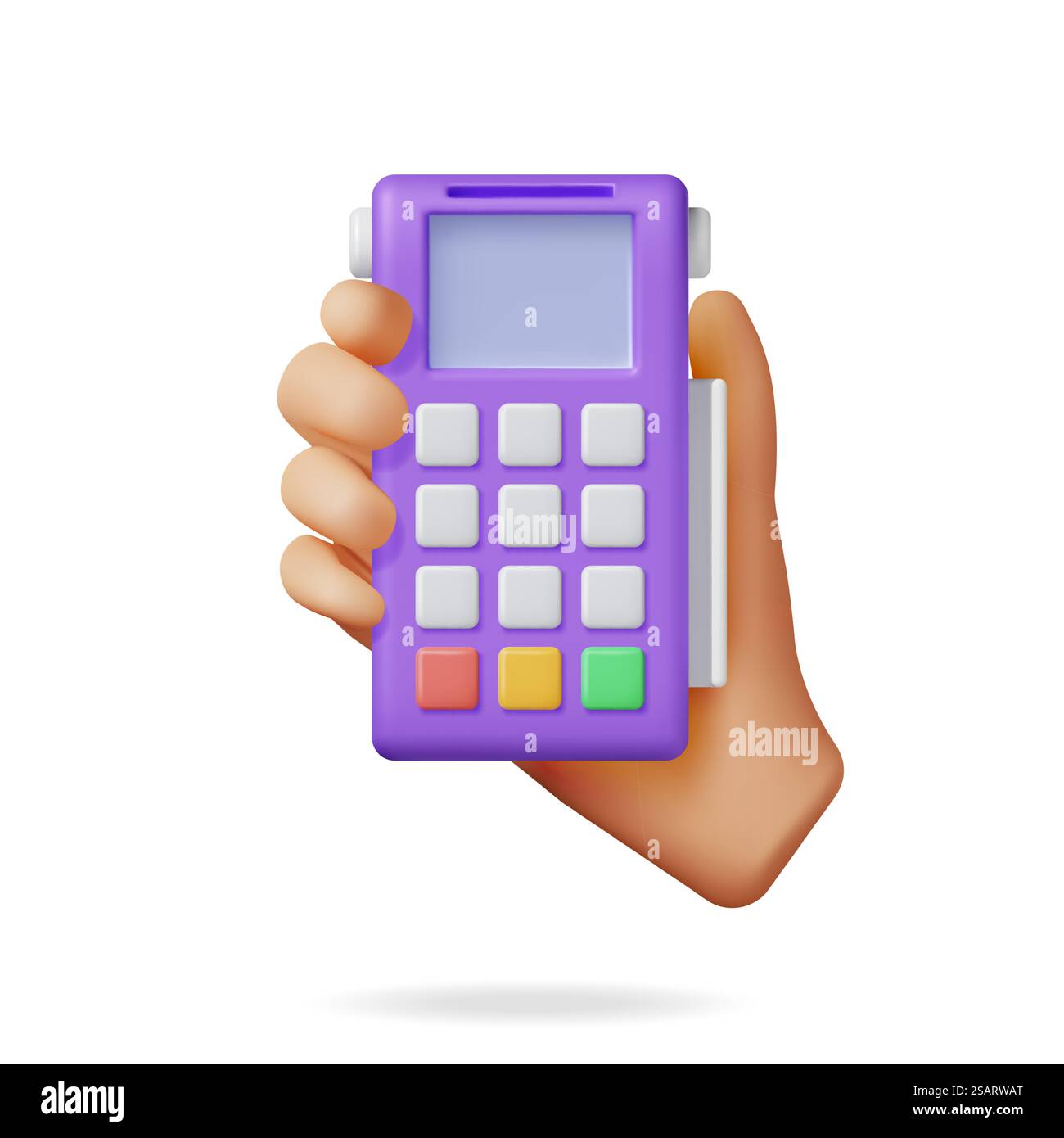 3D Payment Terminal in Hand Isolated. Render Hand Holding Modern POS ...