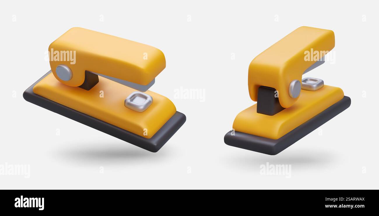 Realistic yellow stapler. Device for binding papers. Stationery ...