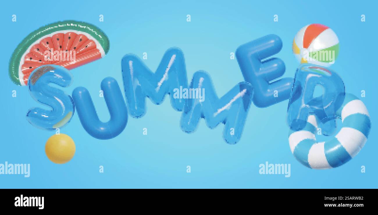3d summer collection including letter balloons, beach ball, round and ...