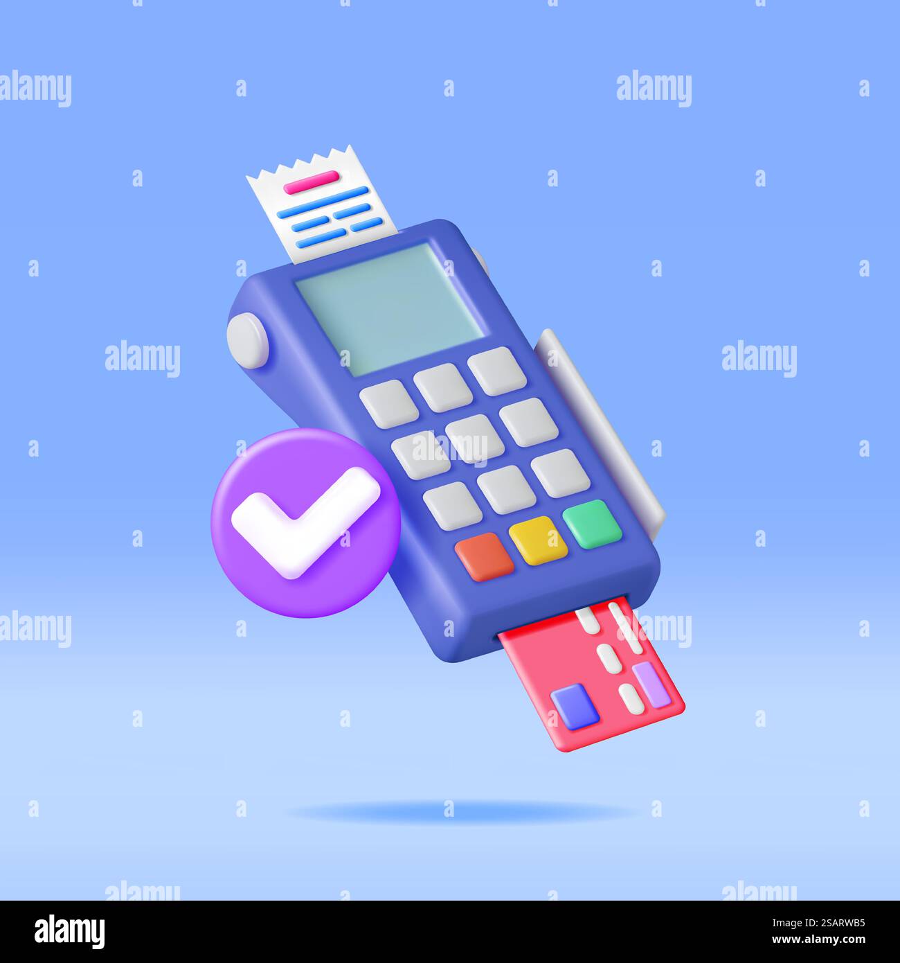 3D Payment Terminal with Card and Receipt Isolated. Render Modern POS ...