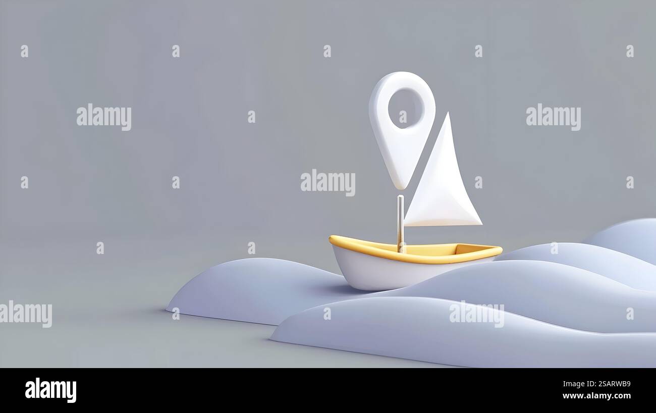This digital artwork depicts a solitary 3D location pin or pointer ...