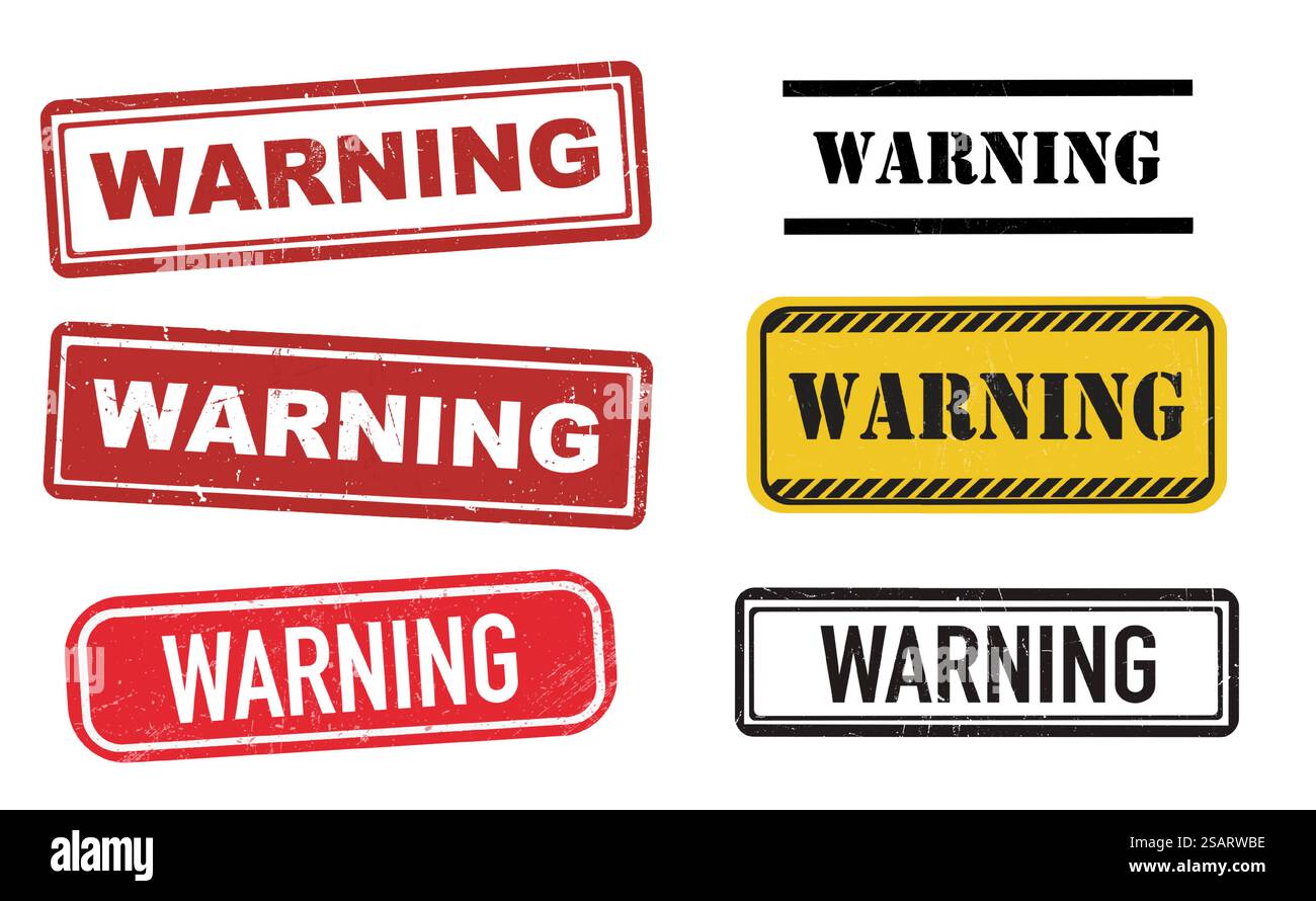 Grunge rubber stamps with text Warning. Vector illustration Stock ...