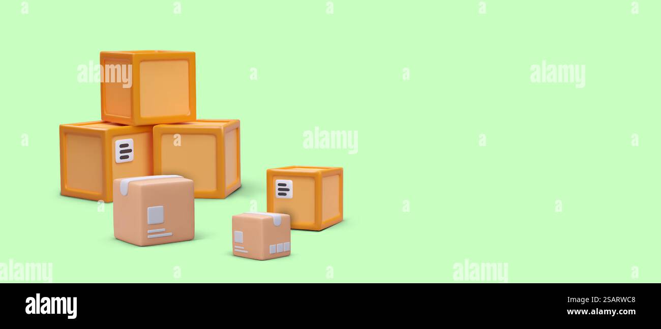 Stack of boxes of different types. Plywood cargo packaging and ...