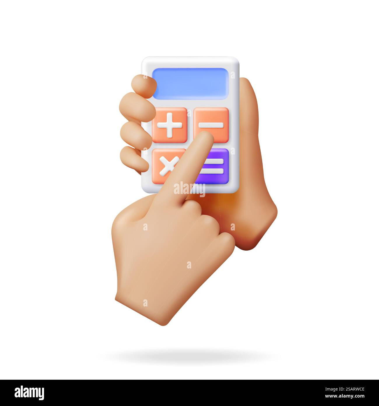 3d Modern Calculator And Hand Isolated Render Mathematics Icon Addition Subtraction