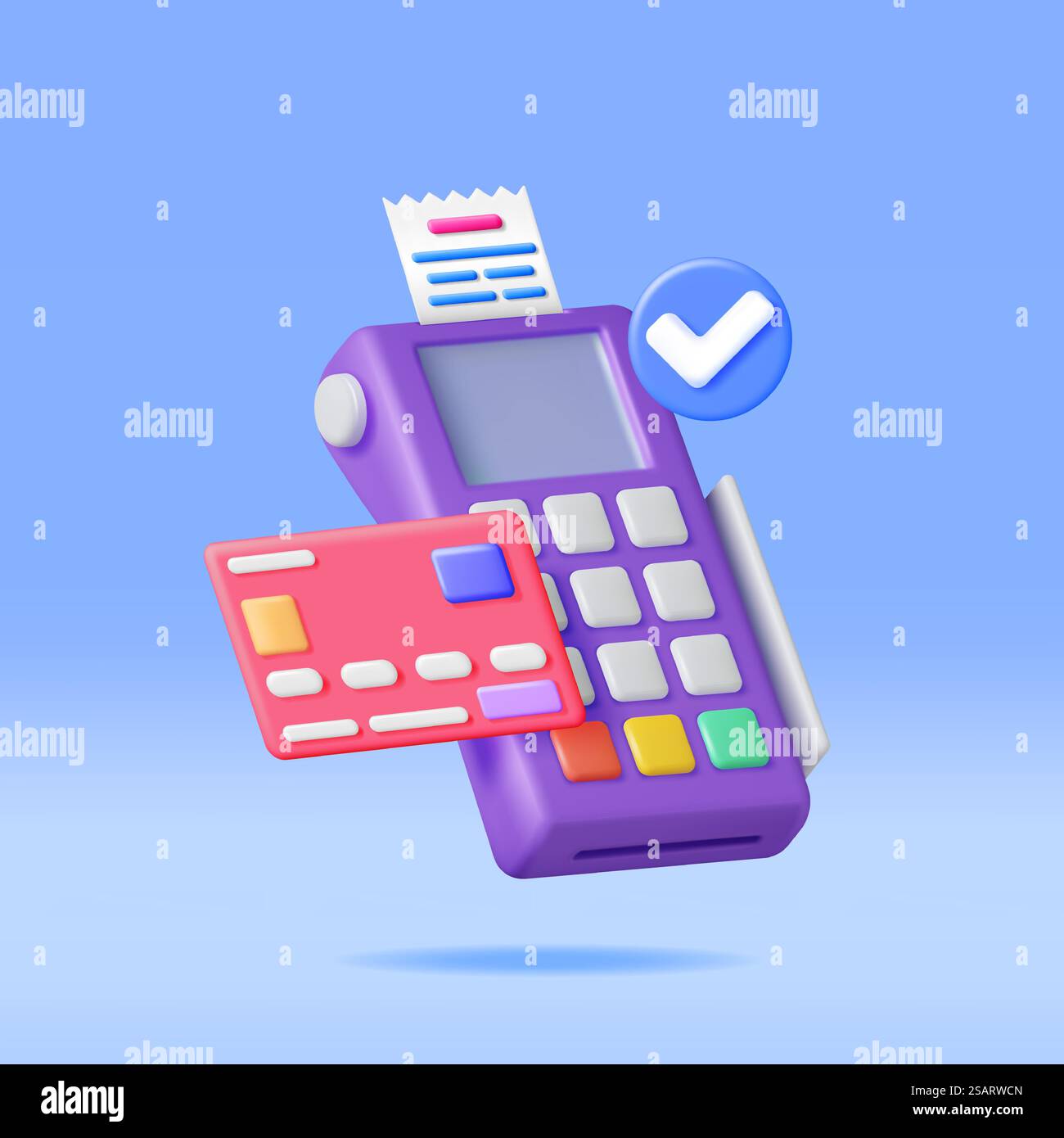 3D Payment Terminal with Card and Receipt Isolated. Render Modern POS ...
