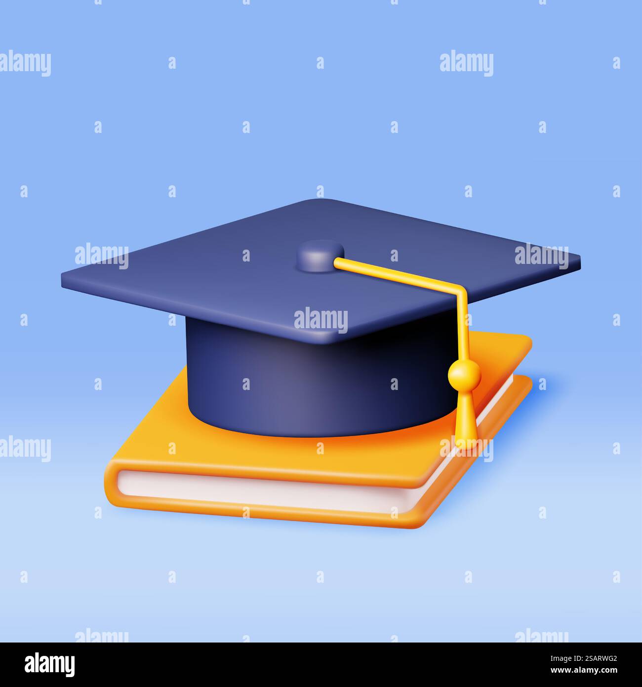 3D Graduation Cap and Book Isolated. Render Graduation Hat and Textbook ...