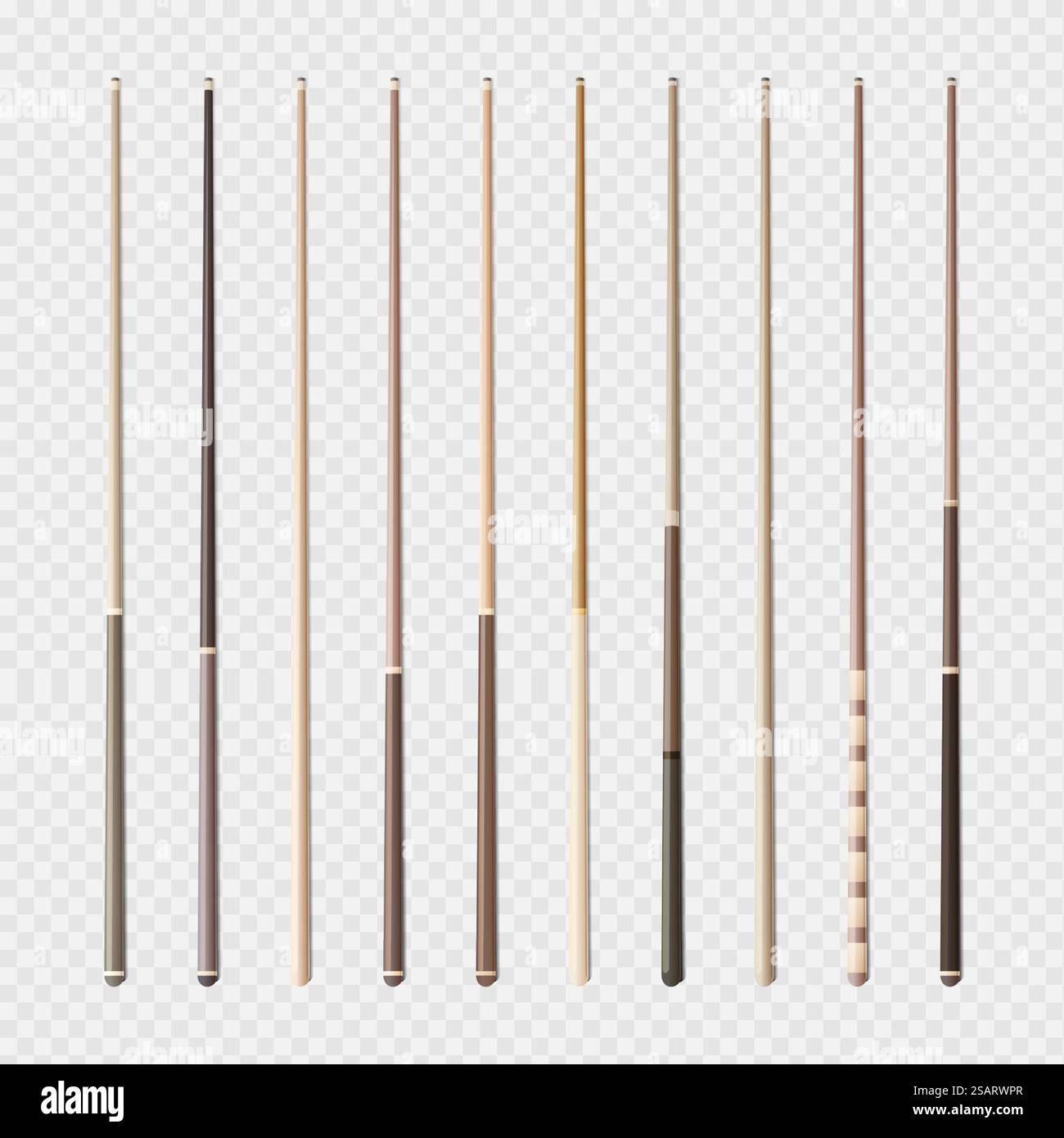 Vector set of wooden billiard cues. Realistic Snooker sports equipment ...