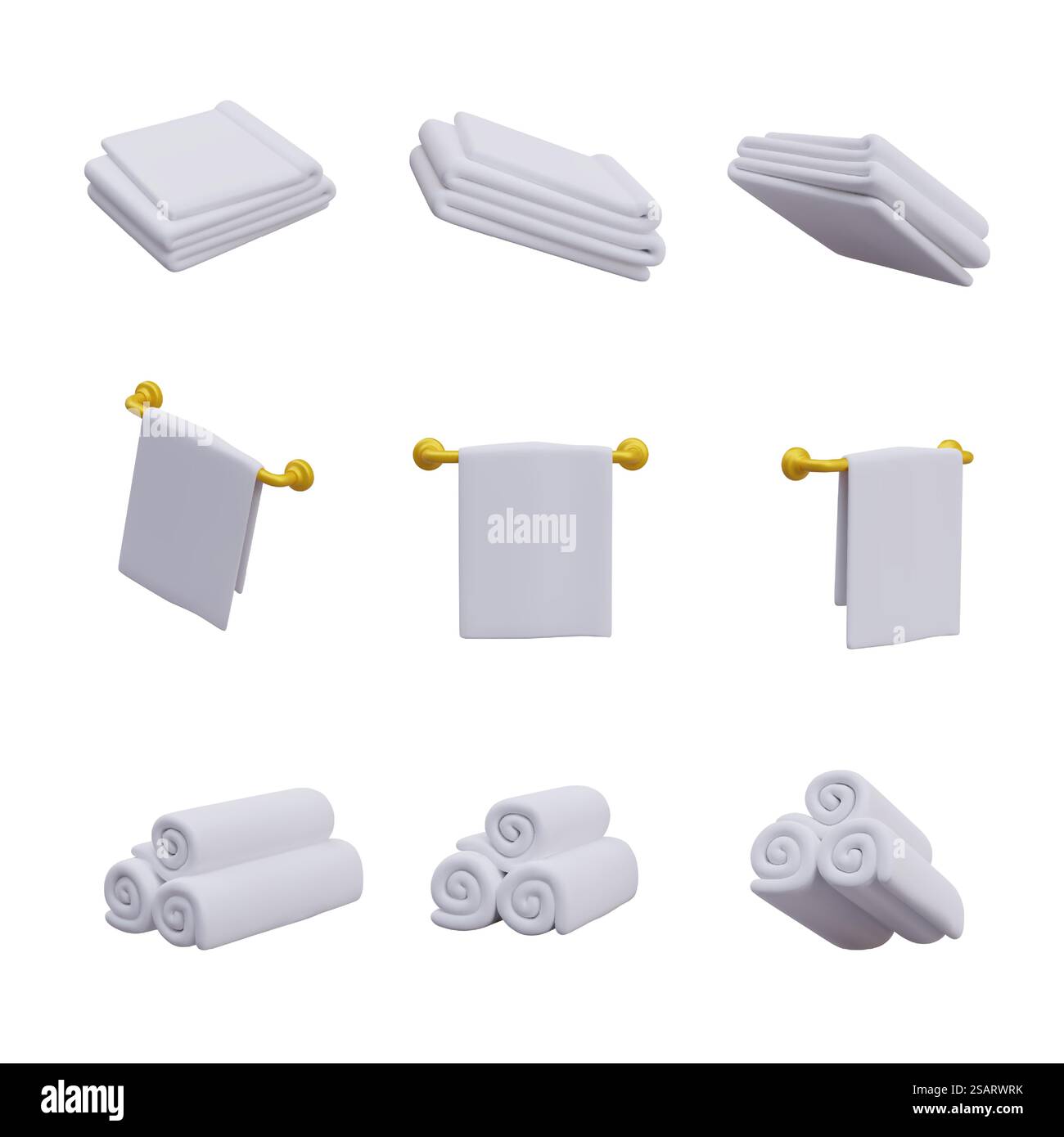 Towel rolls in different positions, handle jack-towel and white textile ...
