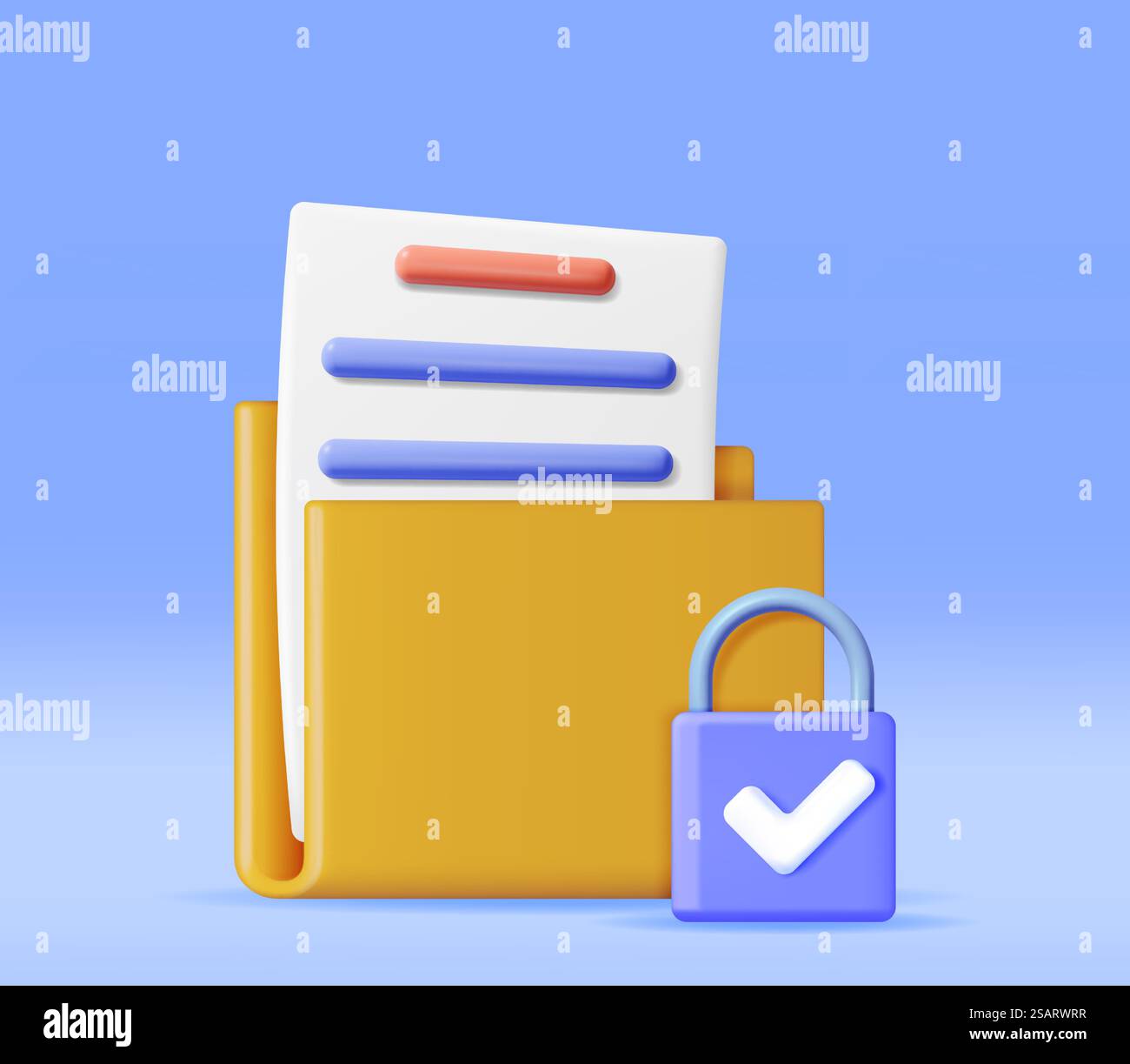 3D Document Folder with Padlock Isolated. Render Folder and Pad Lock. Concept of Business ...