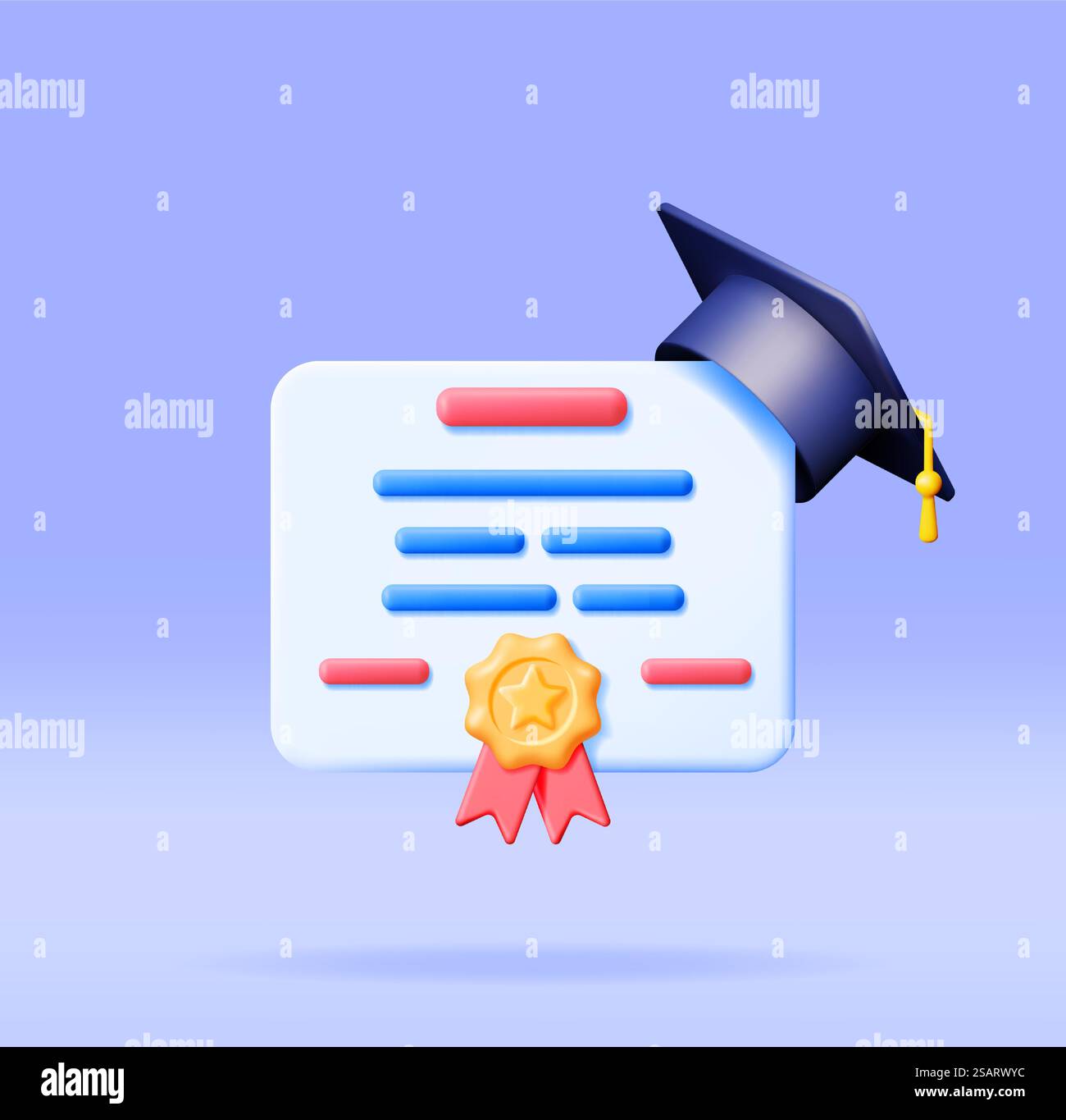 3D Certificate with Stamp and Graduation Cap. Render White Diploma with ...