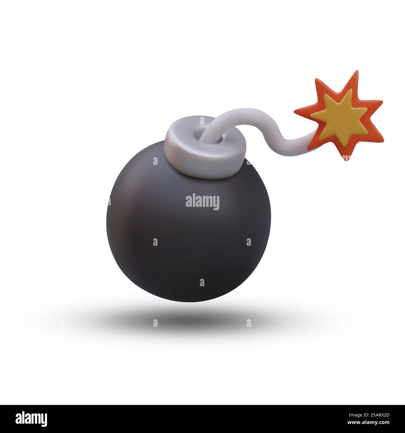 Model of realistic bomb with burning fuse on white background ...