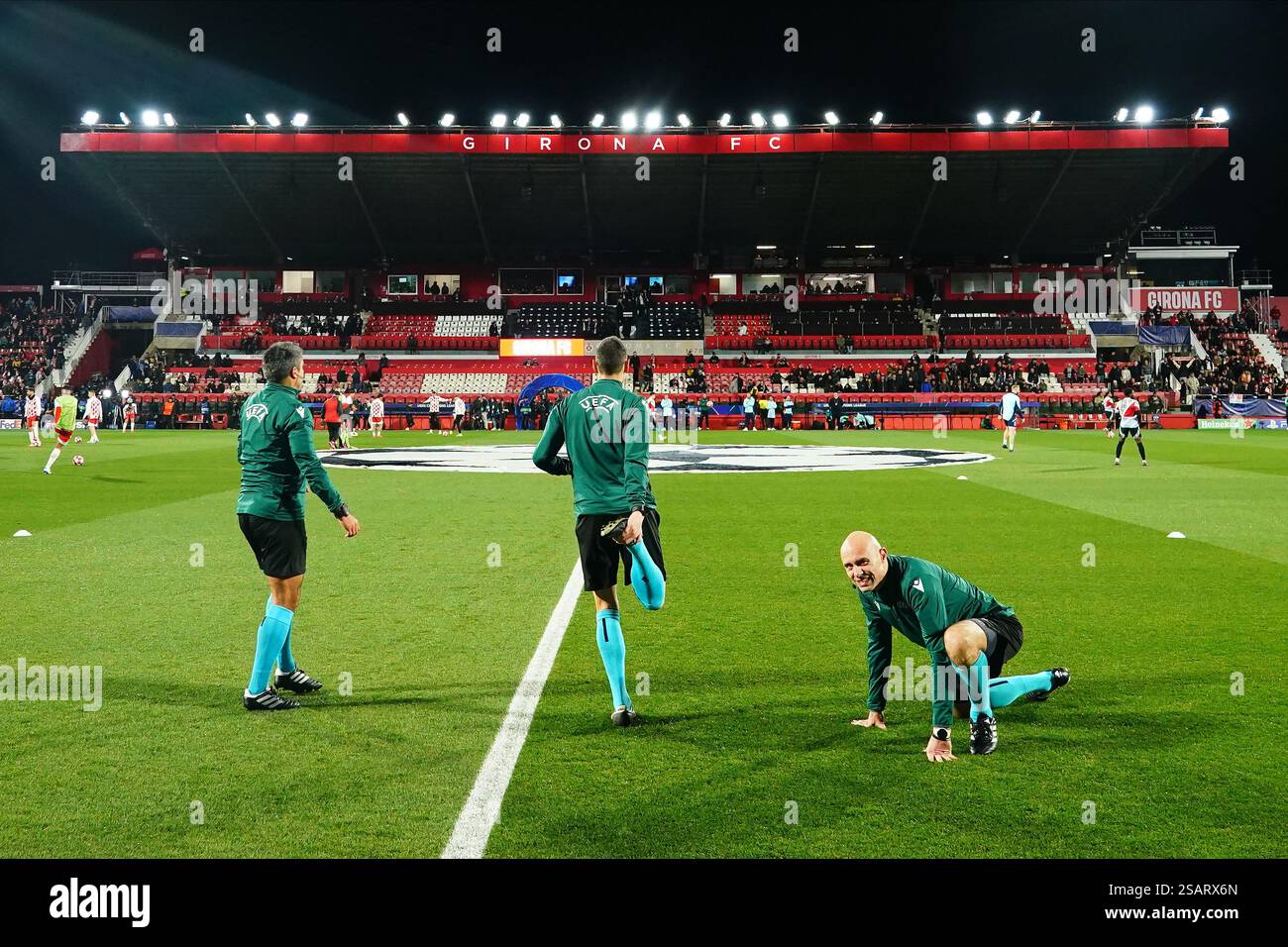 Girona, Spain. 30th Jan, 2025. Referees warm-up during the UEFA ...