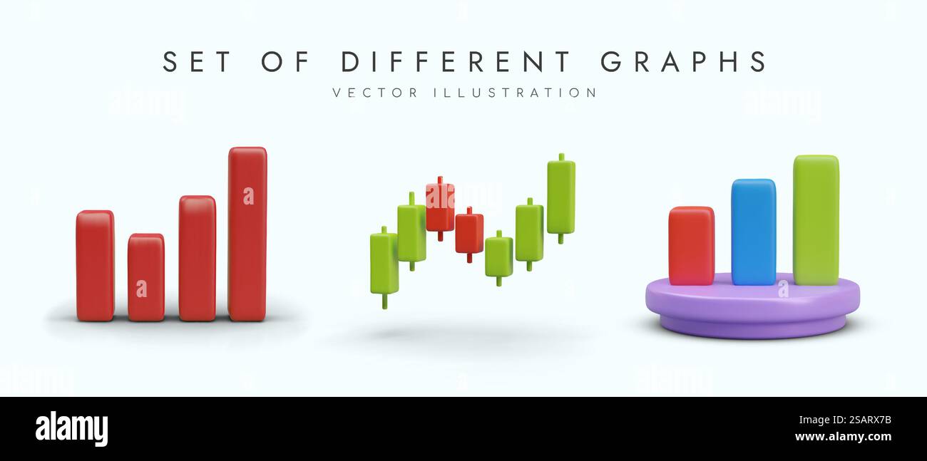 Set of vector diagrams of different types. Bar chart, stock trading ...