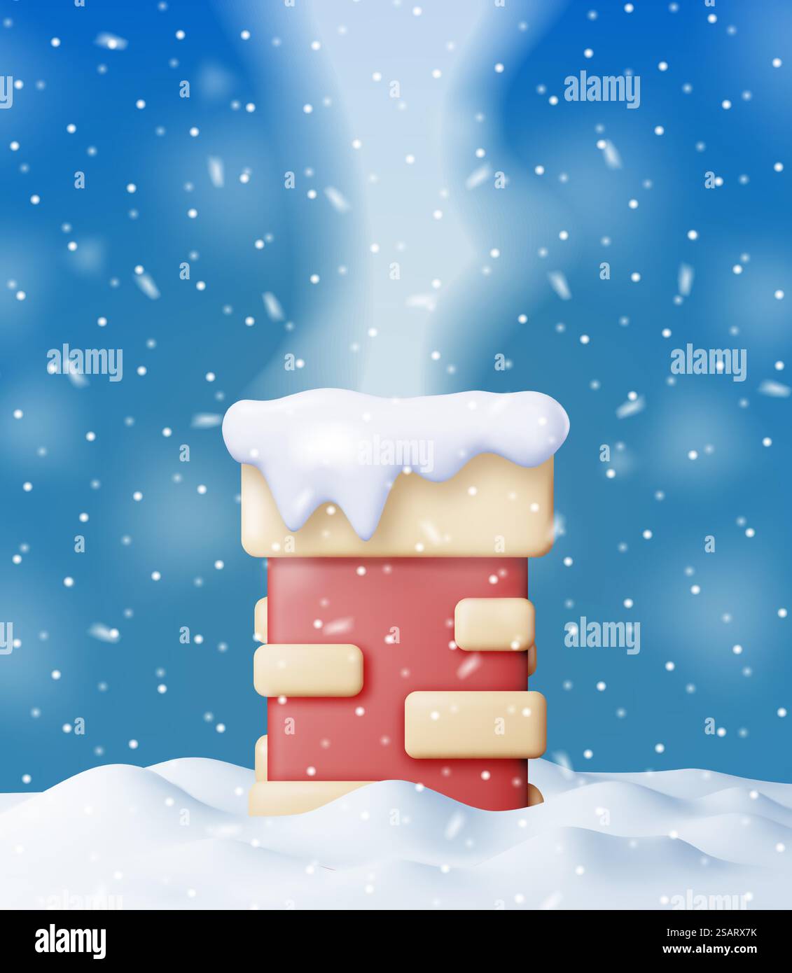 3D Christmas Brick Chimney Pipe on Snow Roof. Render Pipe House Part in ...