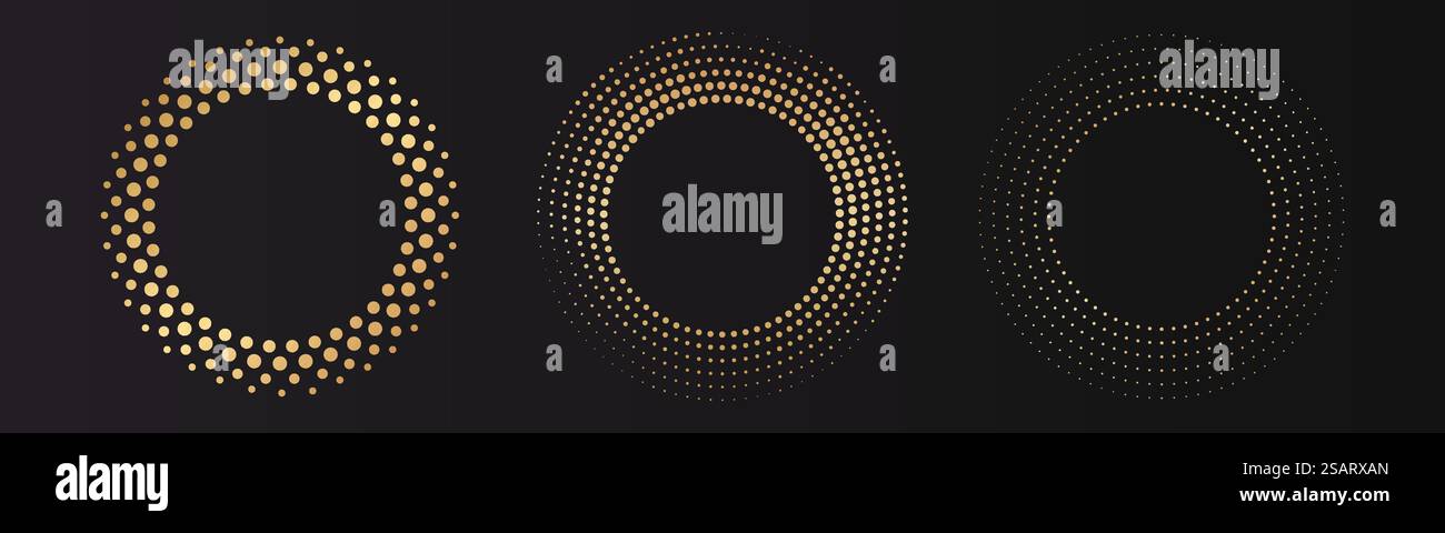 Gold halftone round frame set. Golden luxury circle emblem. Dotted ...