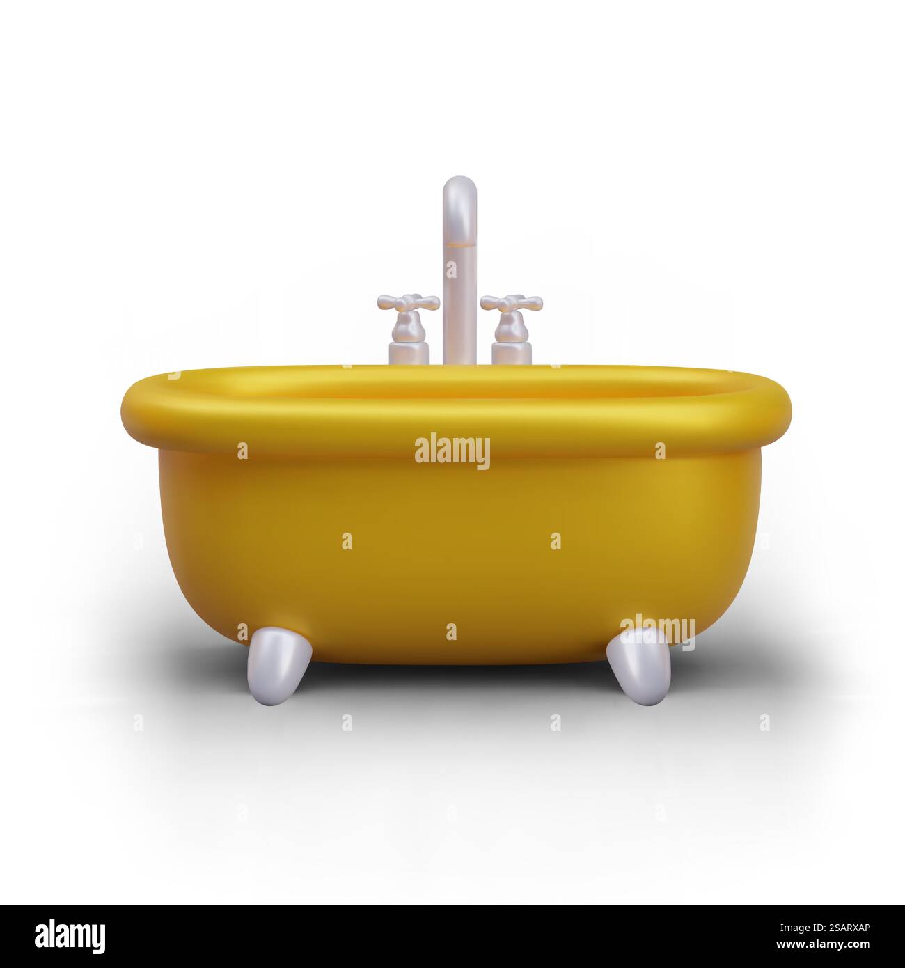 Front view of realistic bath in gold colors. Taking bath, cleaning and ...