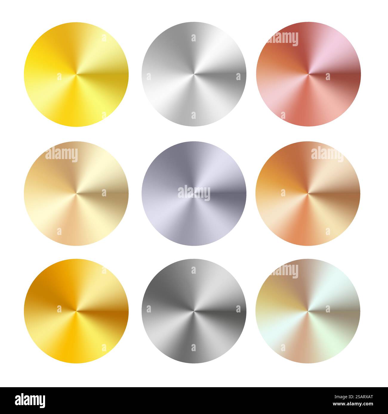 Golden Silver and Bronze radial gradient set. Collection of realistic ...