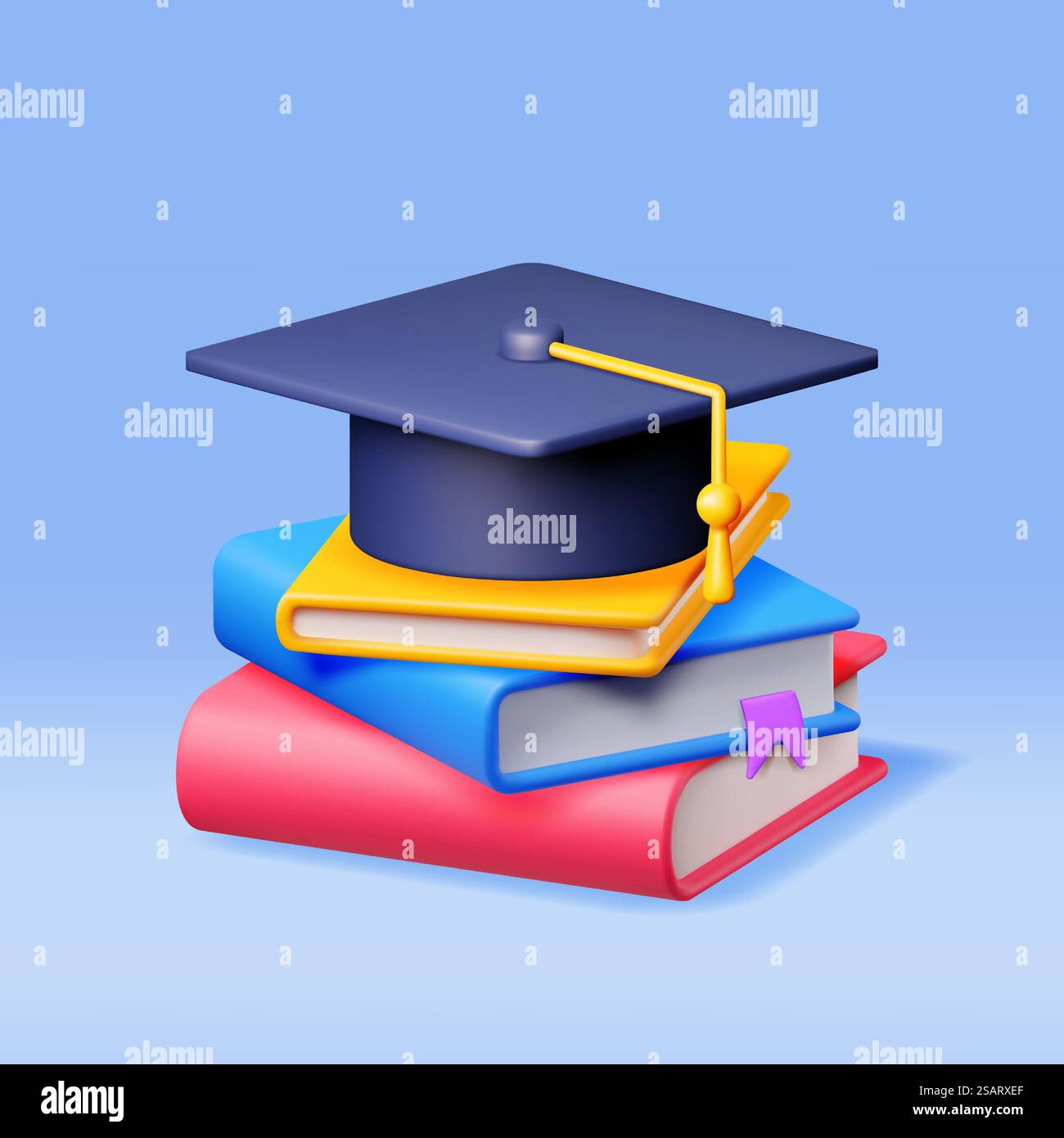 3D Graduation Cap and Stack of Books Isolated. Render Graduation Hat ...