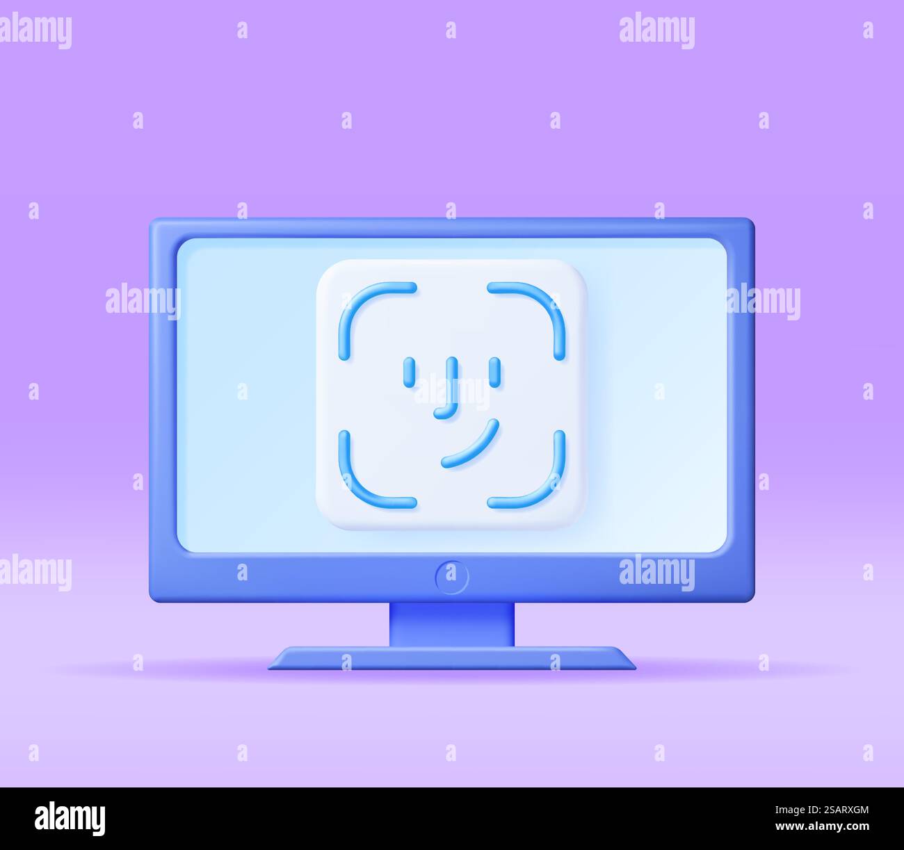 3D Face Recognition Icon on Computer Isolated. Render Desktop PC with ...