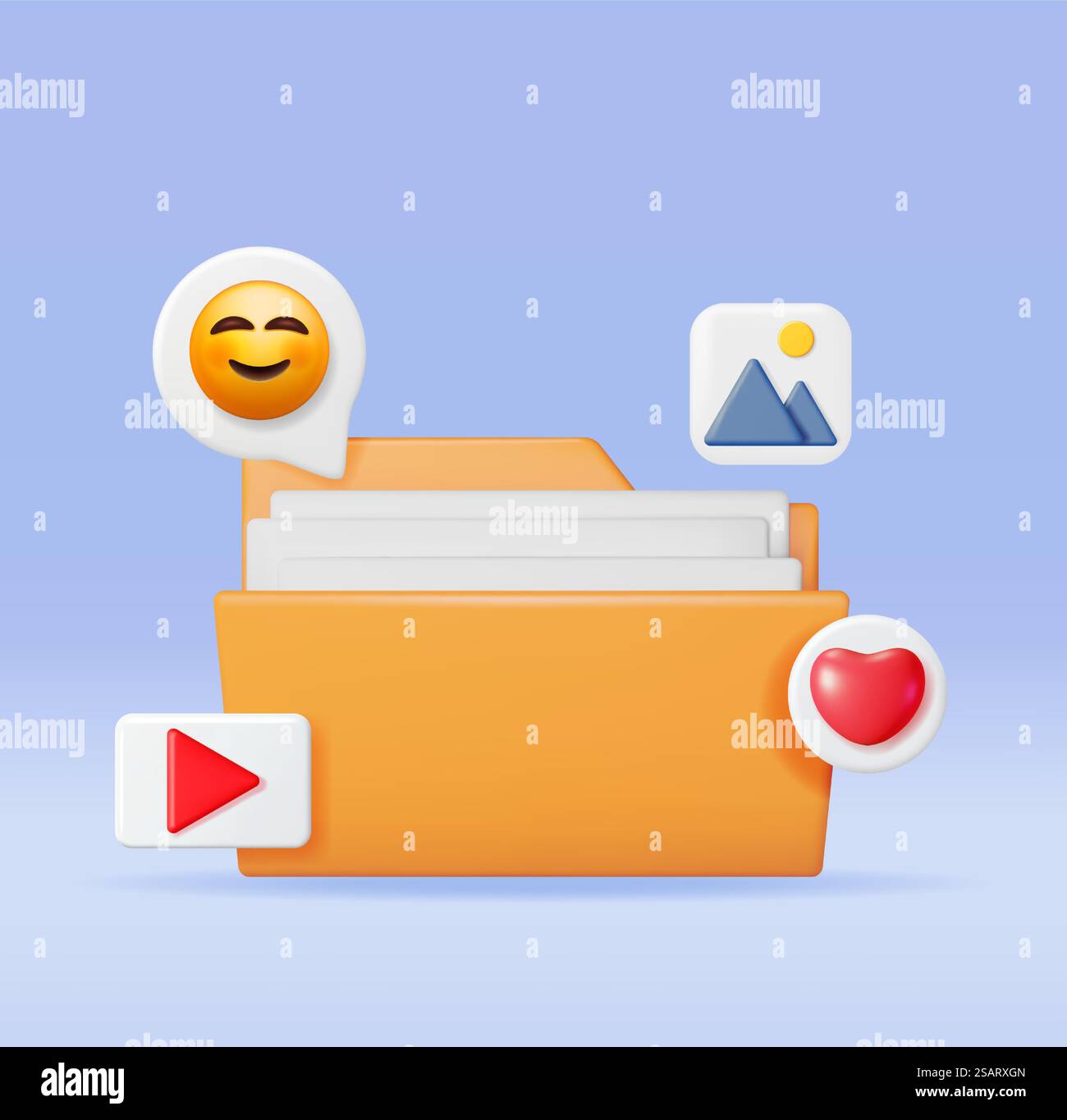 3D Multimedia Folder with Media Files. Render Image, Message and Video ...