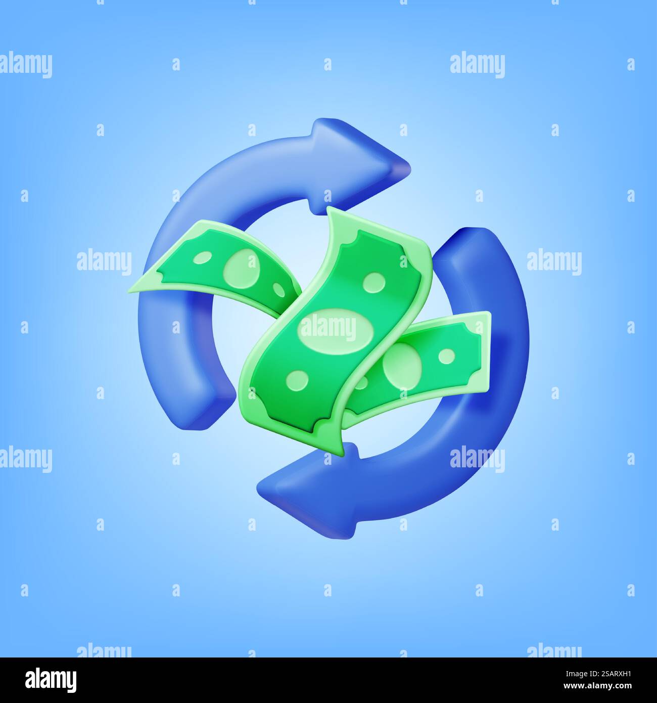 3D Round Arrow with Dollar Banknotes Isolated. Render Cashback or ...