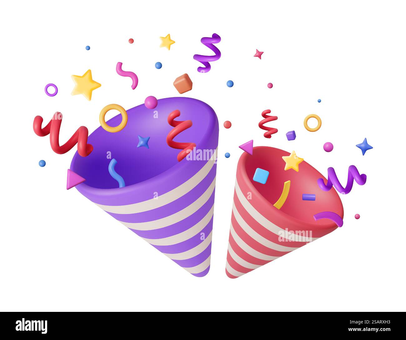 3D Party Popper with Confetti Isolated on White. Render Plasticine ...