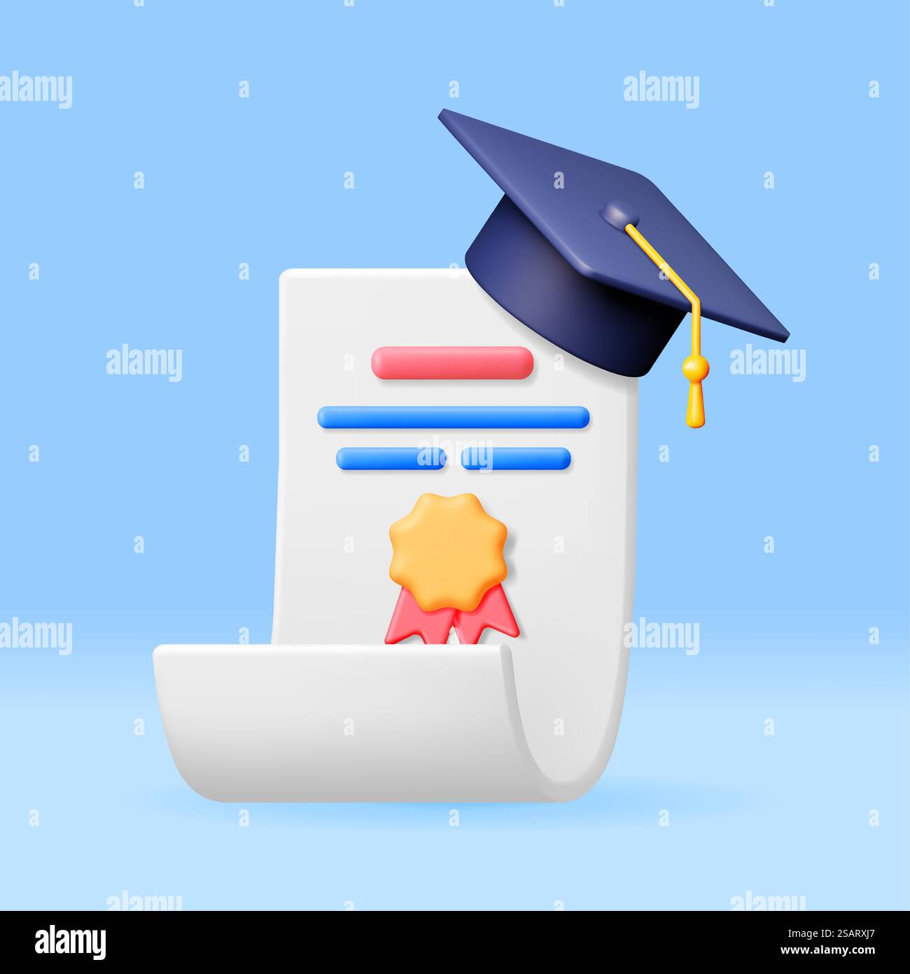 3D Certificate with Stamp and Graduation Cap. Render White Diploma with ...