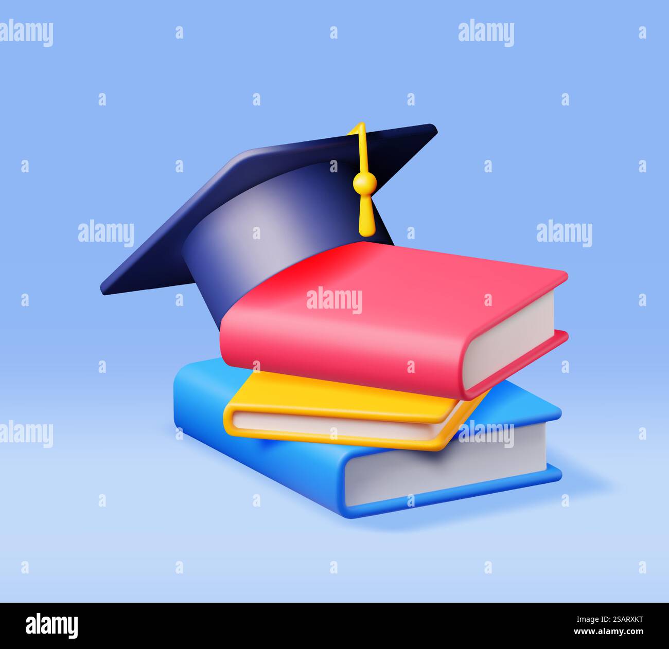 3D Graduation Cap and Pile of Books Isolated. Render Graduation Hat and ...
