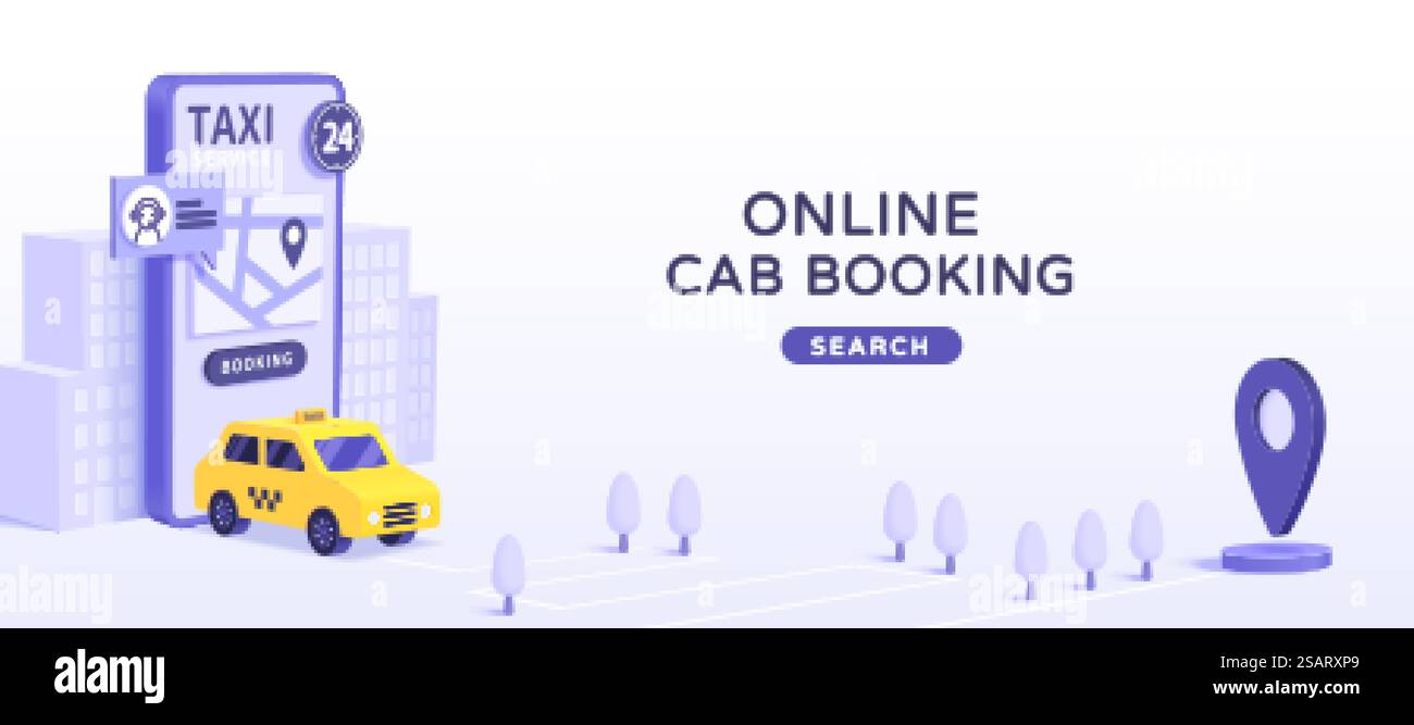 Online car booking app ad design template, 3D minimal illustration of ...