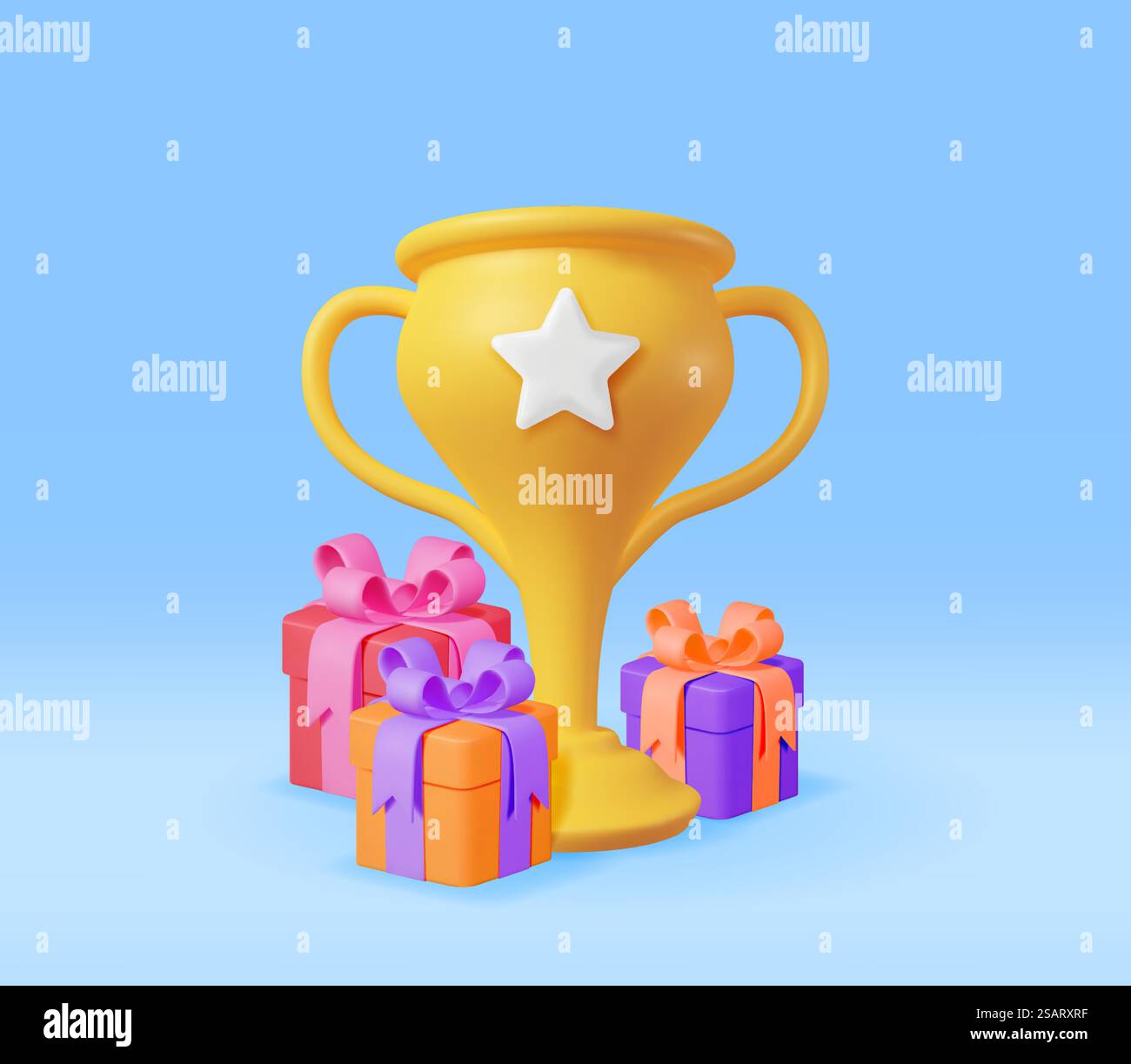 3D Gold Trophy with Gift Boxes Isolated. Render Winner Cup and Gifts ...