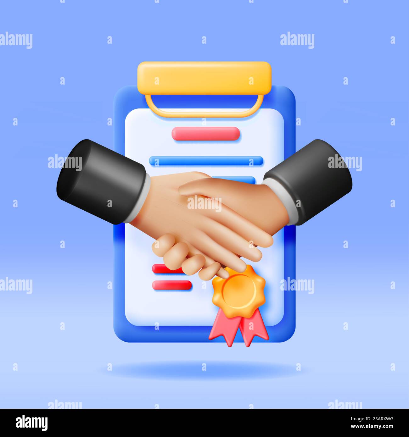 3D Handshake Gesture with Contract Document. Render Concept of Shaking ...