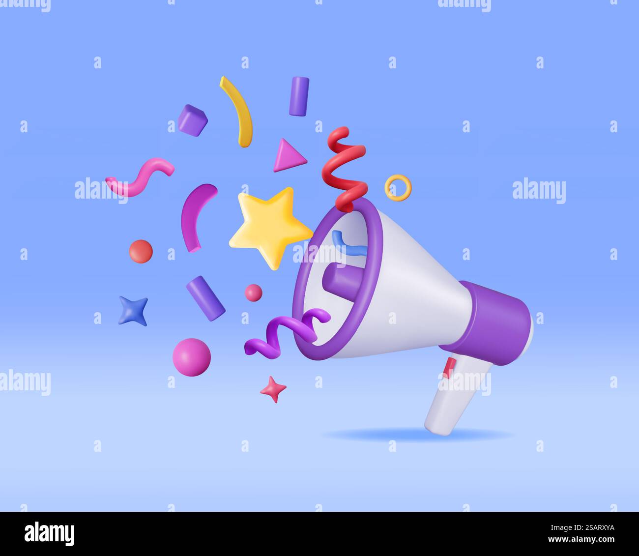 3D Megaphone with Colorful Confetti. Render Megaphone Realistic. Modern ...