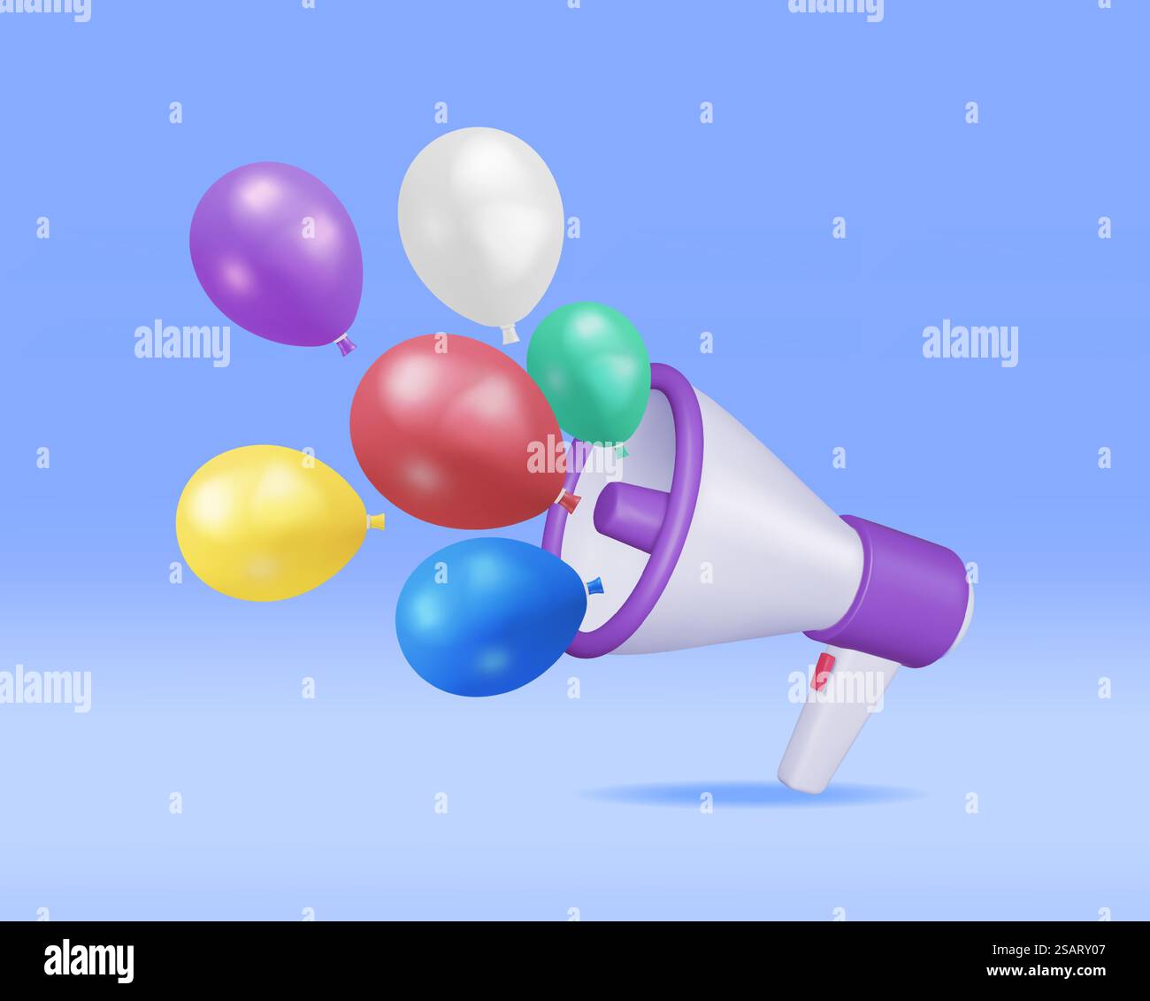3D Megaphone with Colorful Balloons. Render Megaphone Realistic. Modern ...