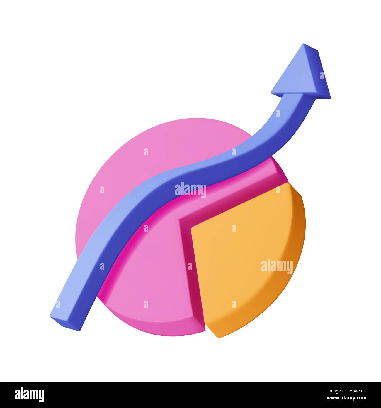 3D Pie Diagram with Arrow Isolated. Render Stock Pie Shows Growth or ...