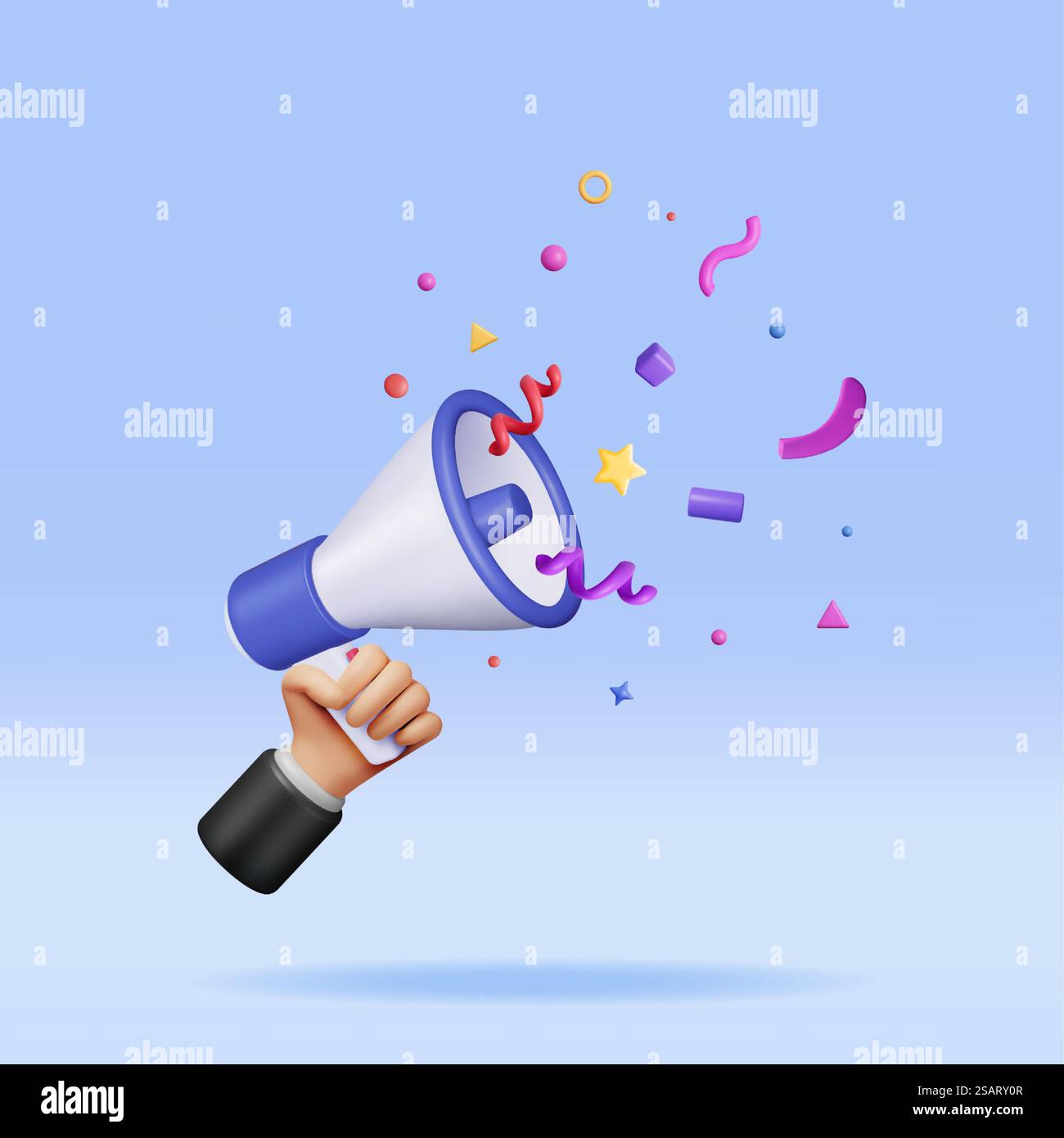 3D Megaphone with Colorful Confetti. Render Megaphone Realistic. Modern ...