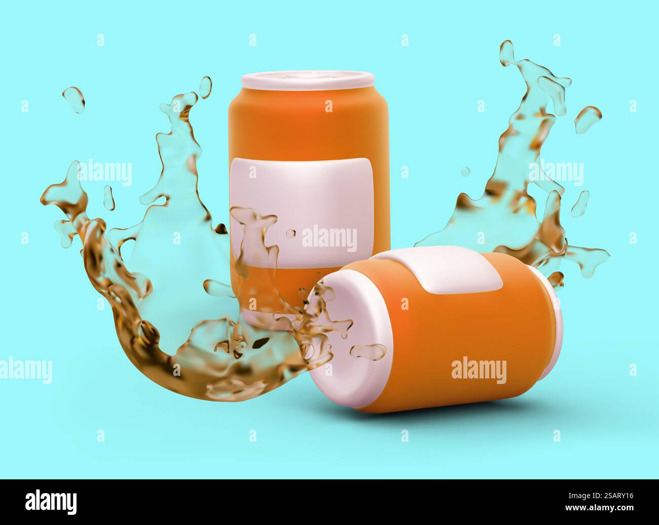3d realistic bottle with juice, splashes on blue background ...