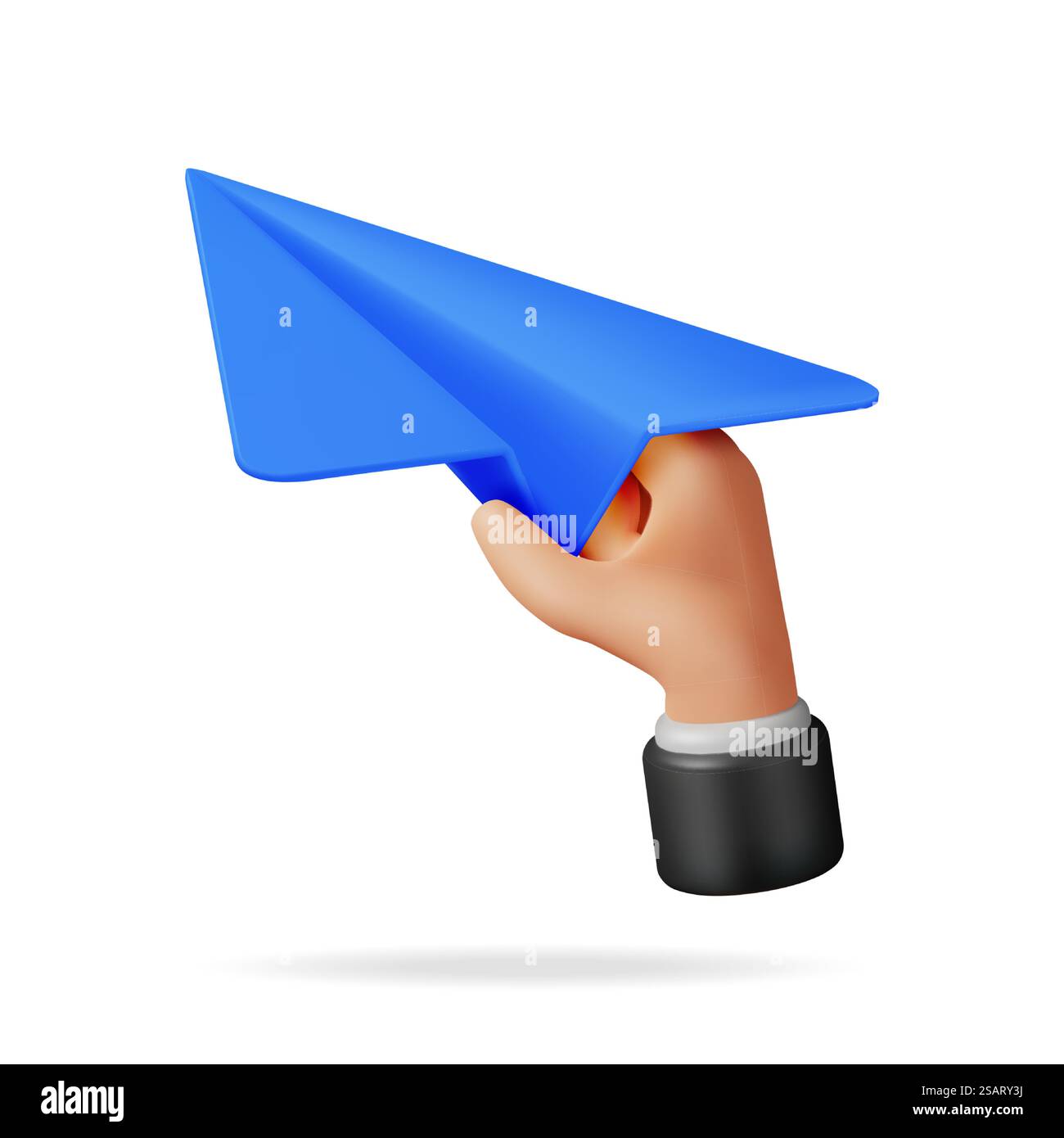 3D Blue Paper Plane in Hand Isolated. Render Folded Paper Into Shape of ...