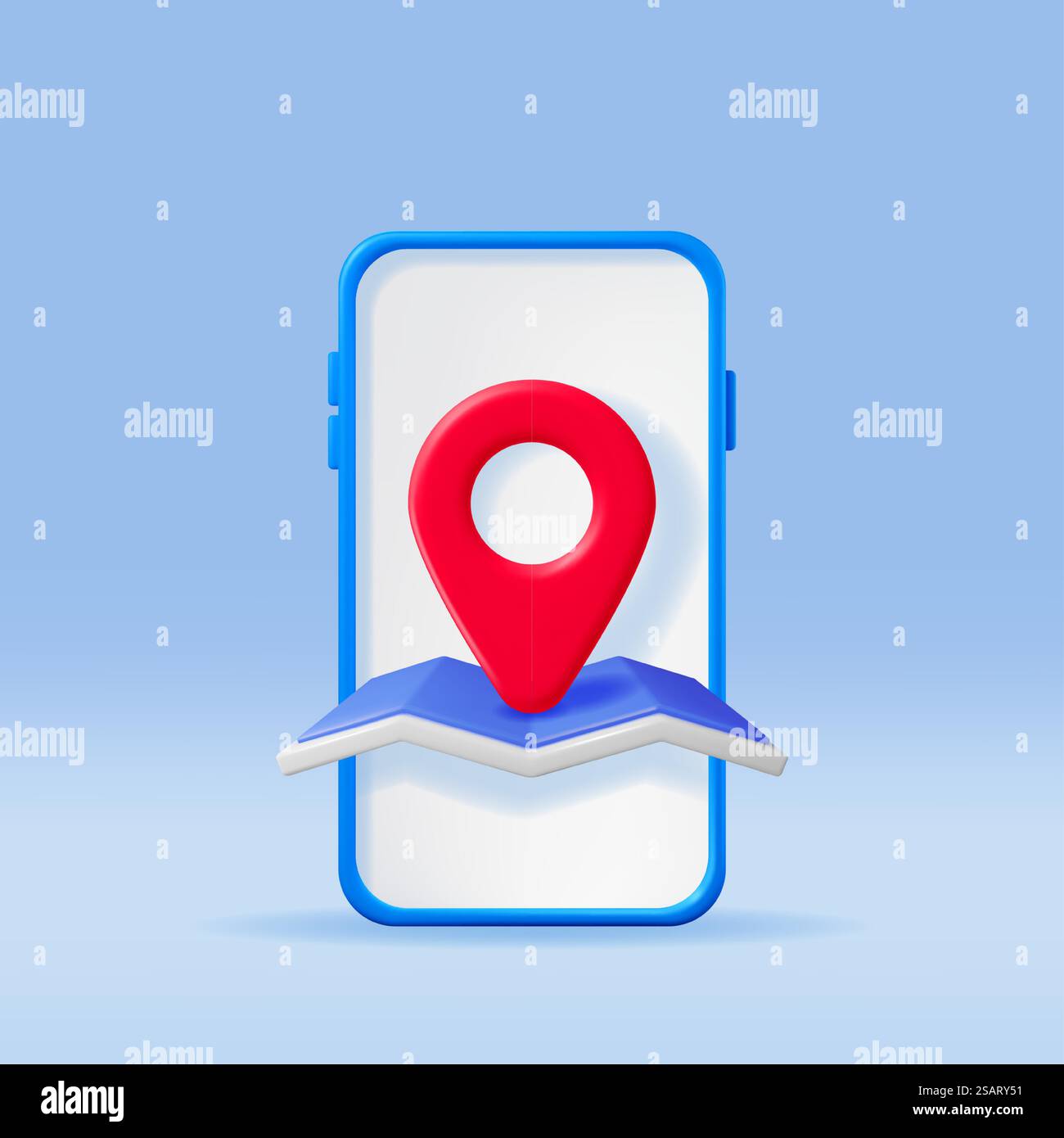 3D Location Map Pin in Smartphone Isolated on White. Blue GPS Pointer Marker Icon. GPS and ...