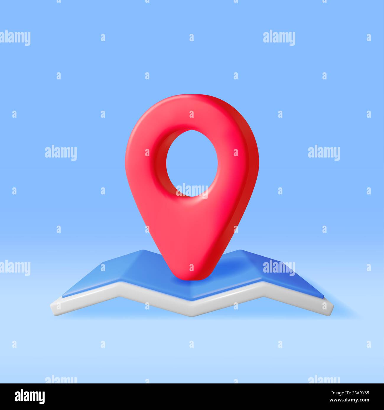 3D Folded Paper City Suburban Map with Location Pin Isolated. Render Abstract Generic Map. GPS ...