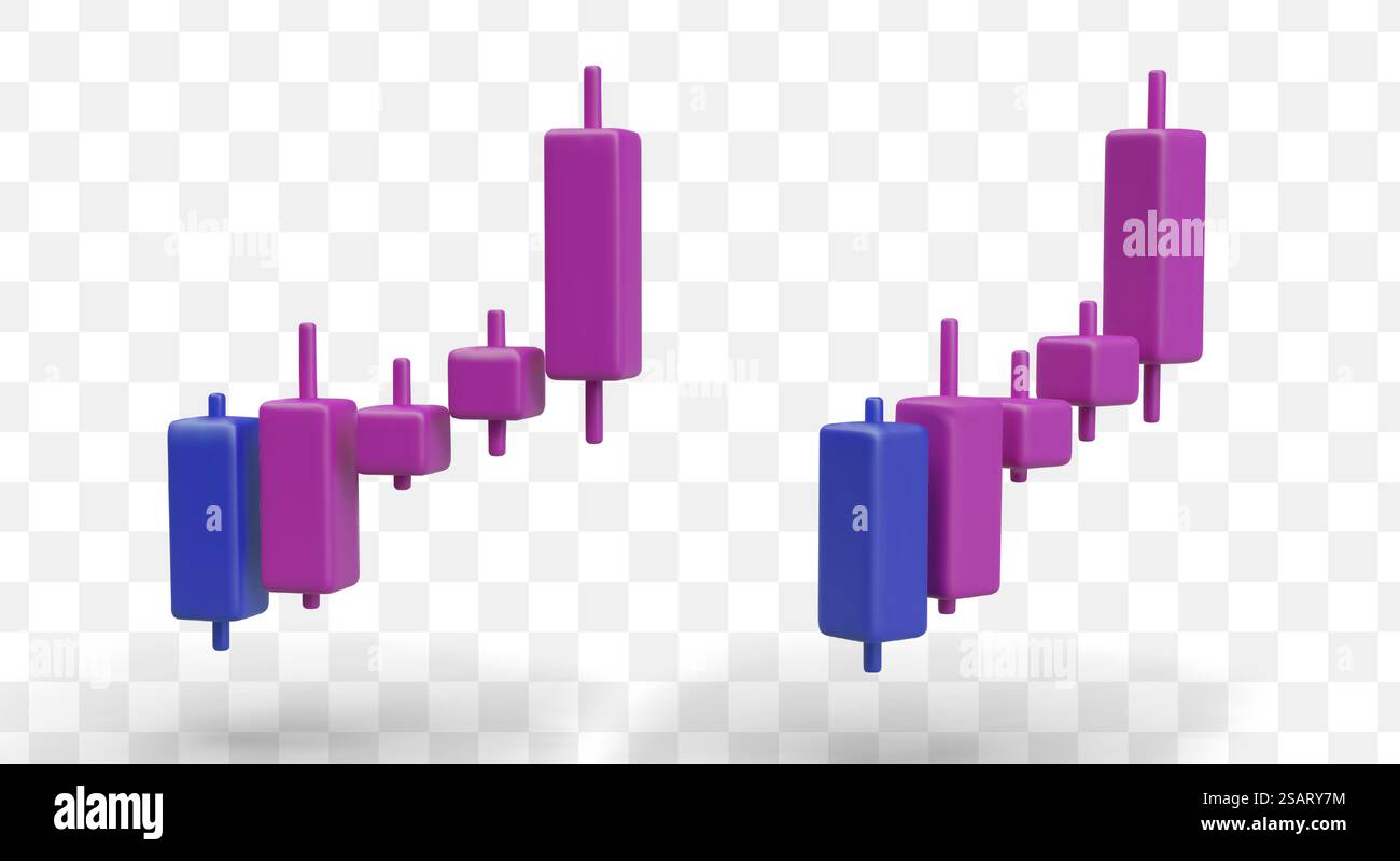 Realistic chart in different position. Diagram in purple and blue ...