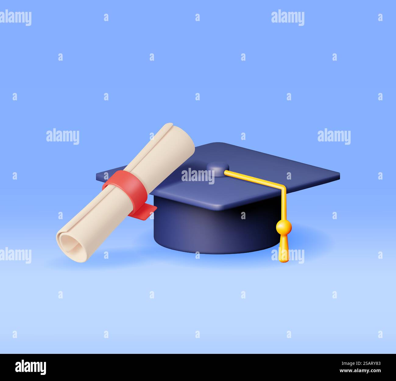 3D Certificate with Stamp and Graduation Cap. Render White Diploma with ...