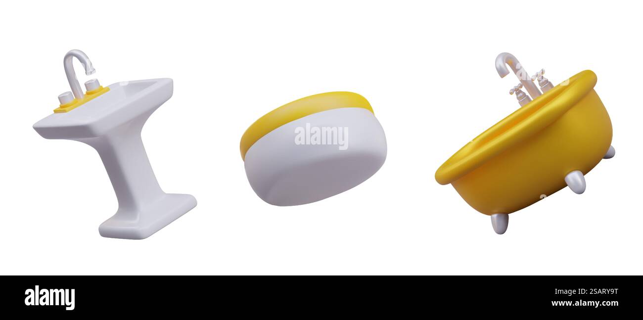 Realistic model of gold bath, wash basin and jar with scrub in ...