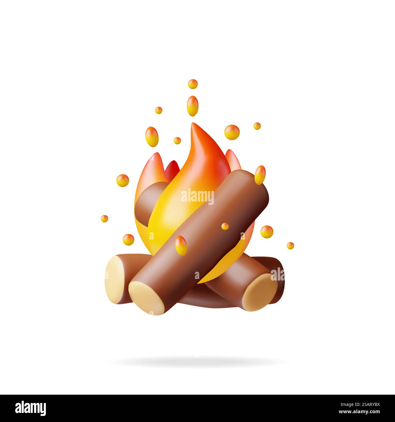 3d Campfire in Cartoon Style Isolated on White. Render Burning Fire or ...