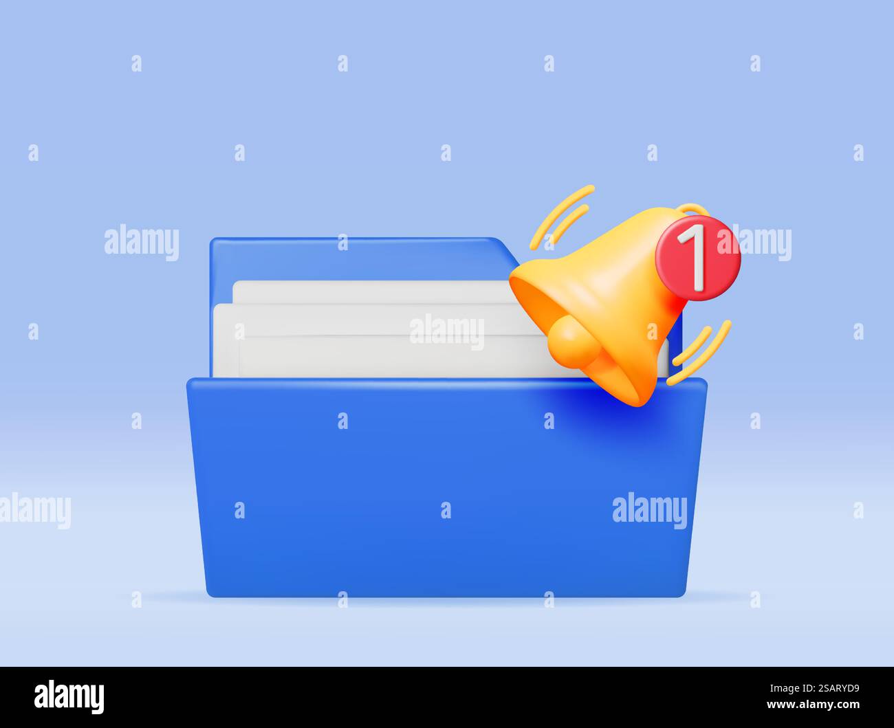 3D Document Folder with Notification Bell. Golden Render Ringing Bell ...