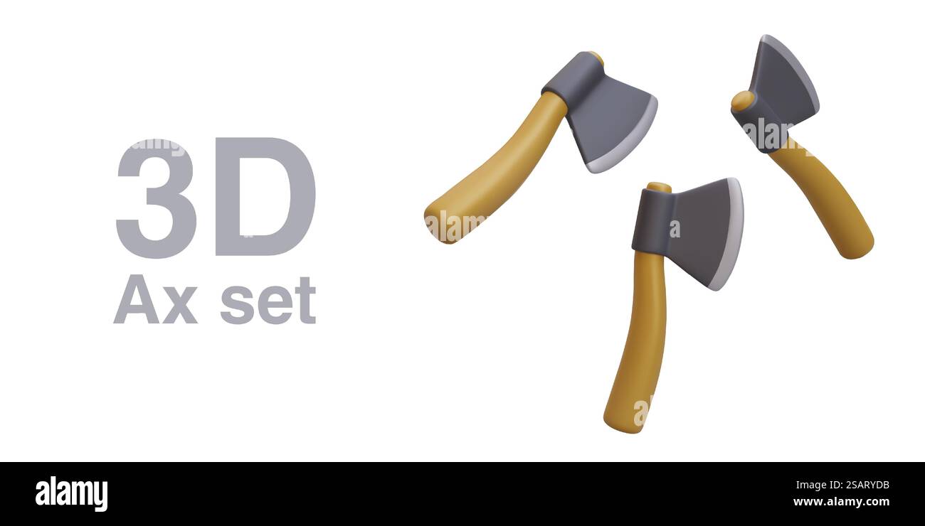 Set of realistic axes in different positions. Lumberjack metal hand ...