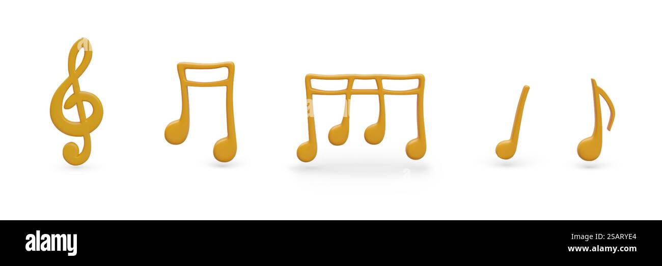 Realistic treble clef and different gold notes on white background ...