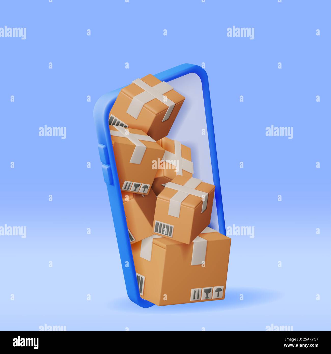 3D Carton Packaging Box in Smartphone Isolated. Render Cardboard ...