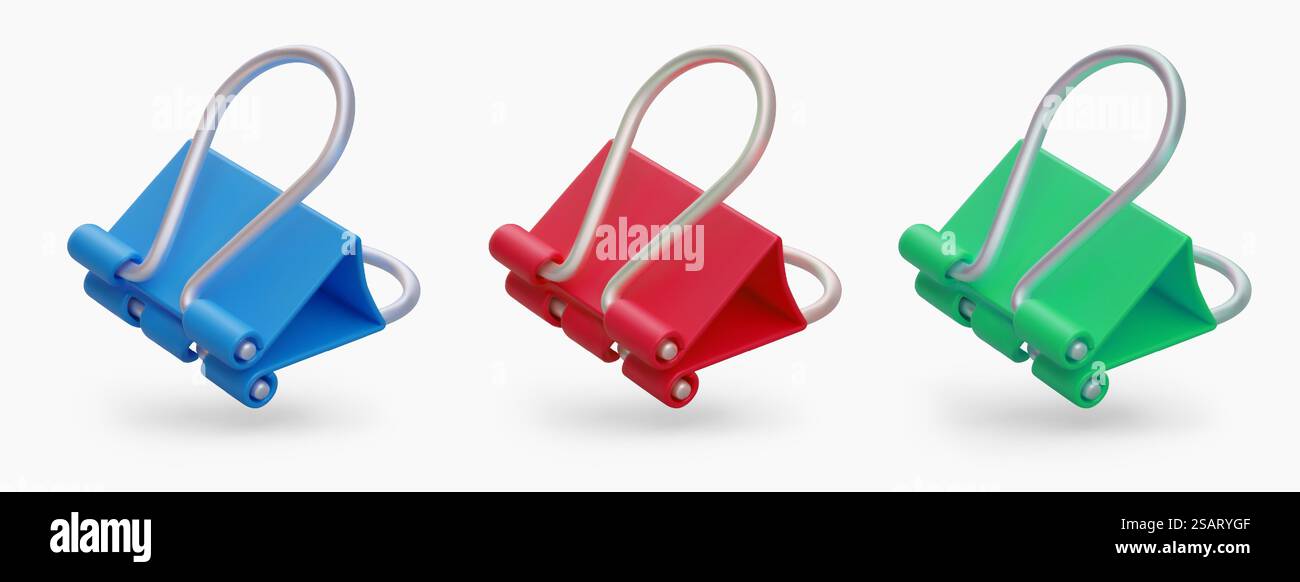 Set of realistic binder clips of different colors. Stationery for neat ...
